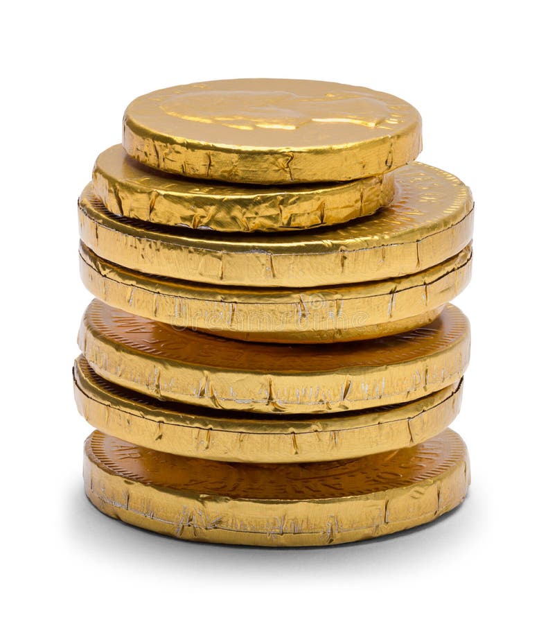 Gold Chocolate Coin Stack stock photo. Image of side - 248560076