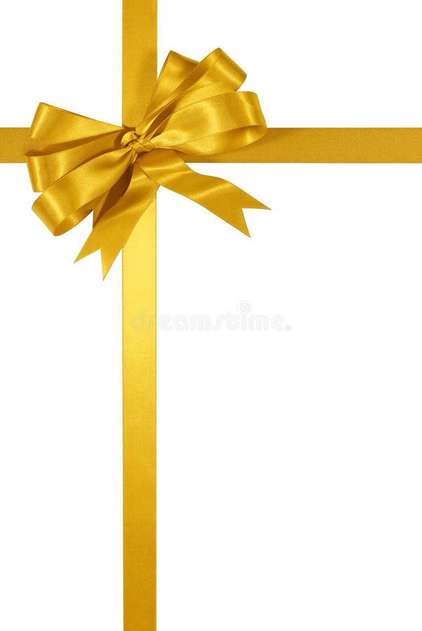 Gold Gift Ribbon Bow Isolated on White Background Vertical Stock Photo ...