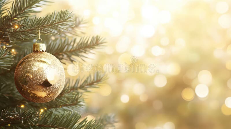 Gold Christmas Ornaments on a Blurred Holiday Backdrop Stock ...