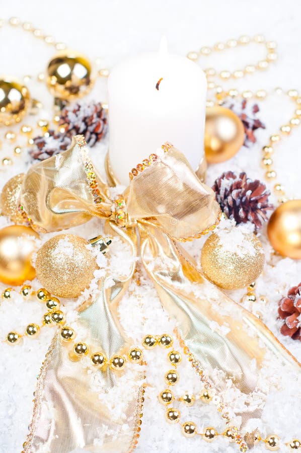 Gold Christmas Theme on Snow Stock Photo - Image of happiness, decor ...