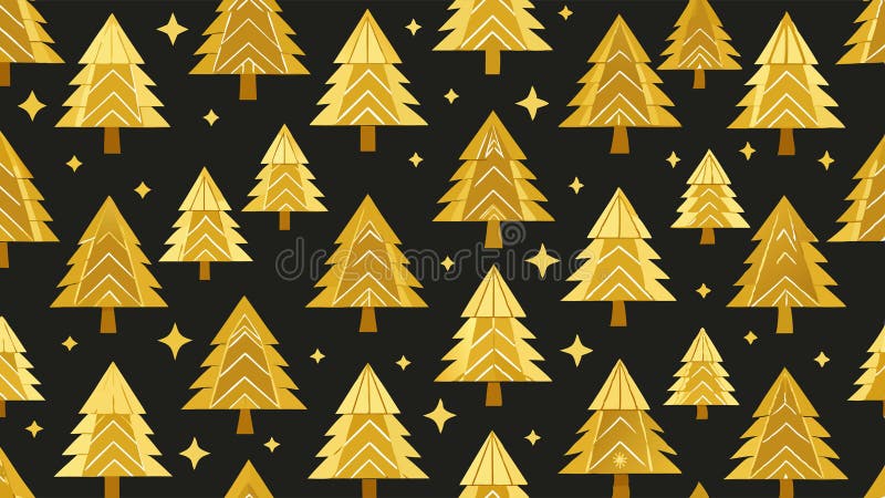 Gold Christmas Trees Minimal Composition Seamless Pattern. Vector ...