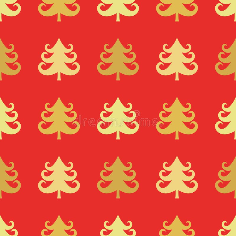 Gold Christmas Trees Pattern on Red Background Stock Vector ...