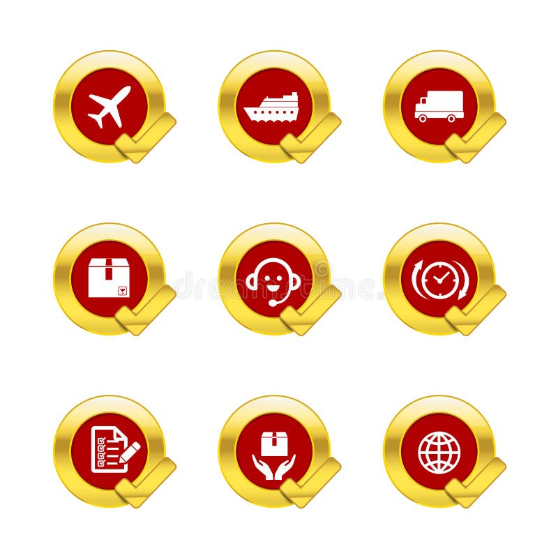 Gold Circle and Check Mark with Logistic and Transport Icons Stock ...