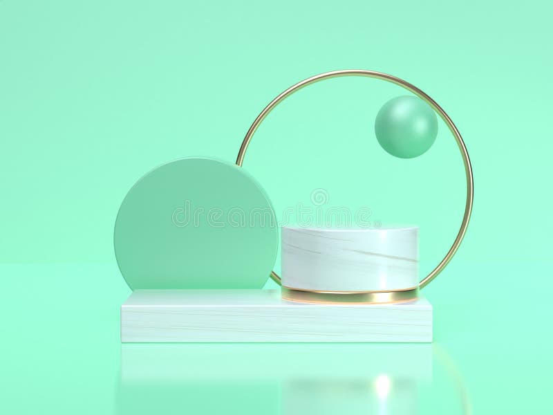 Gold Circle 3d Rendering Abstract Geometric Shape Still Life Set Green ...