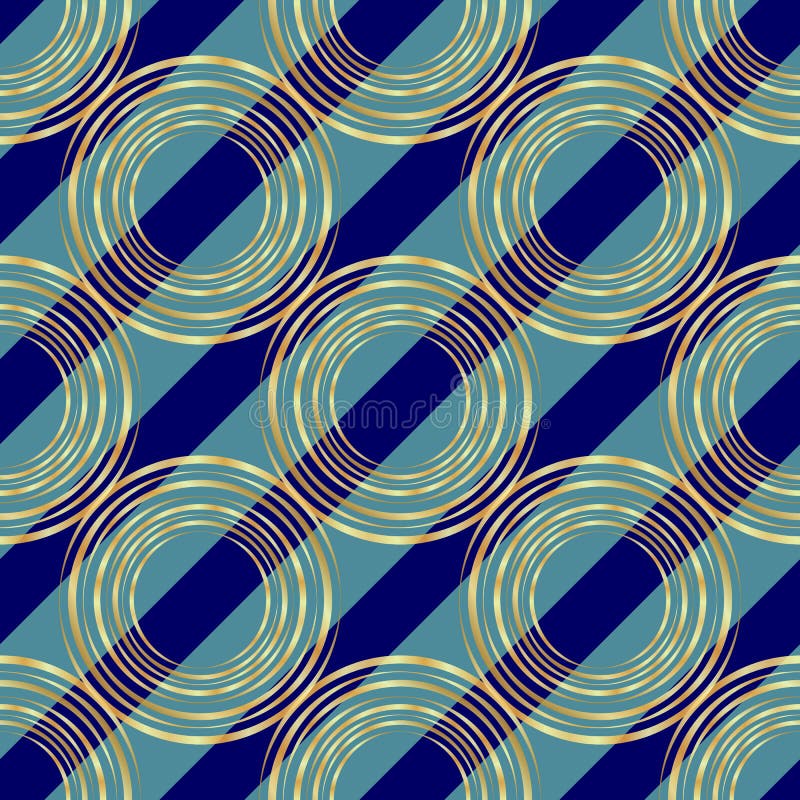 Gold Circle Seamless Pattern. Golden Circle on Blue and Black Diagonal ...
