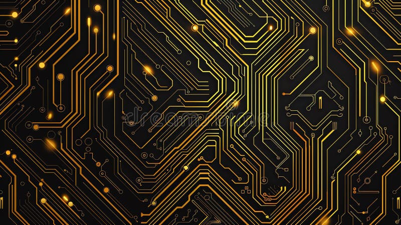 Gold Circuit Board Technology Background with Glowing Nodes Stock Photo ...