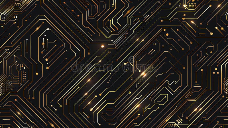 Gold Circuit Board Technology Background with Glowing Nodes Stock Photo ...