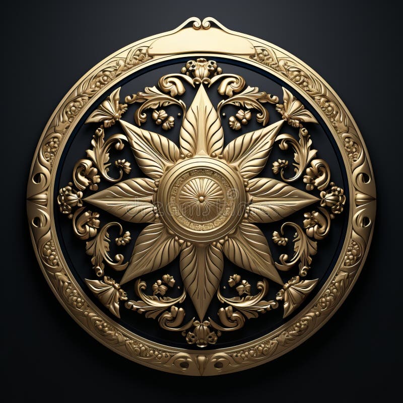 A Gold Circular Object with a Flower Design Stock Image - Image of ...