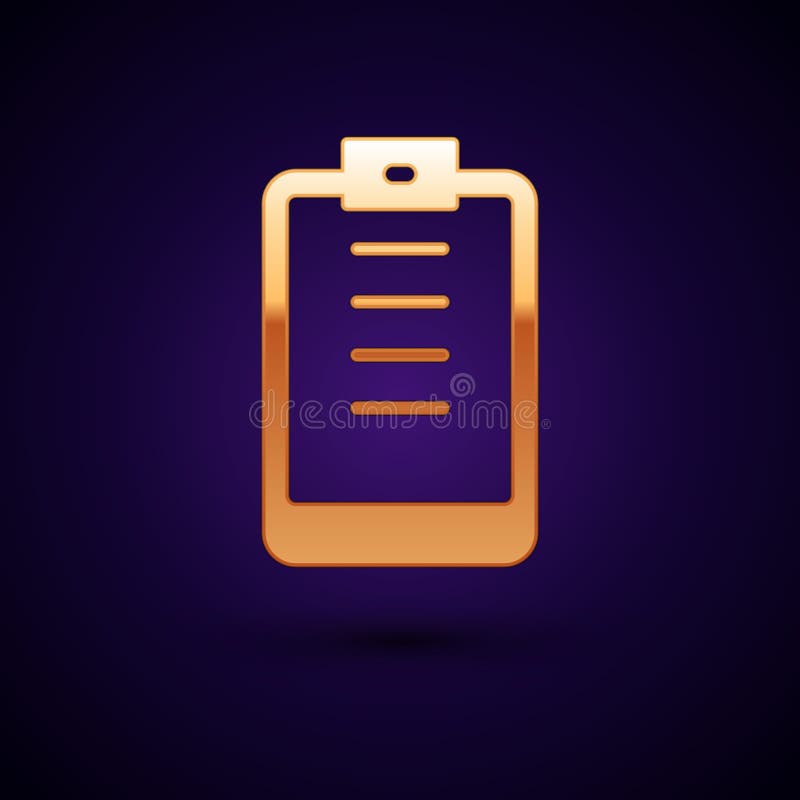 Gold Clipboard with Checklist Icon Isolated on Black Background ...