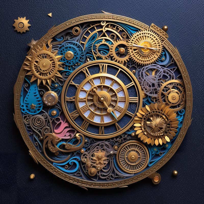 A Gold Clock with Gears and Gears on a Blue Background. Generative AI ...