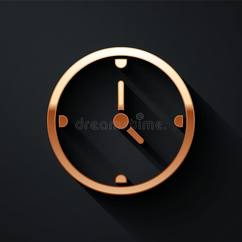 Gold Clock Icon Isolated on Black Background. Time Symbol. Long Shadow ...