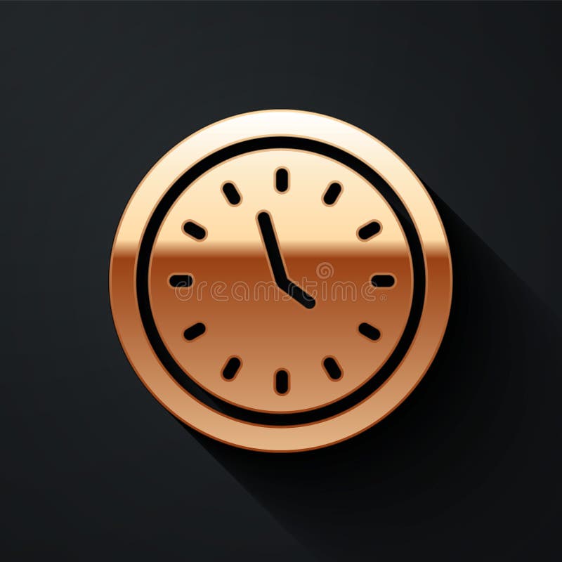 Gold Clock Icon Isolated on Black Background. Time Symbol. Long Shadow ...