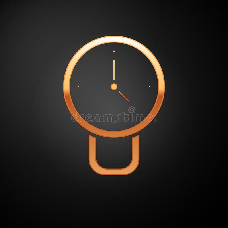 Gold Clock Icon Isolated on Black Background. Time Symbol Stock Vector ...