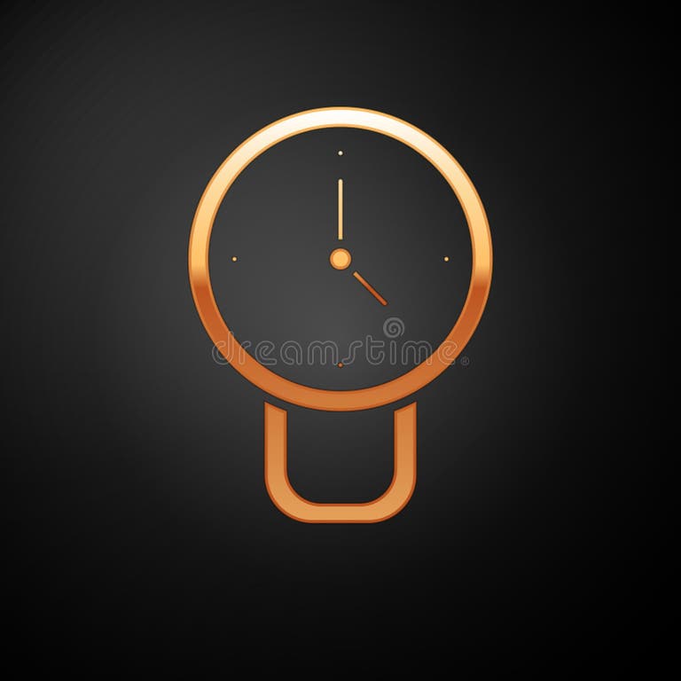 Gold Clock Icon Isolated on Black Background. Time Symbol Stock Vector ...