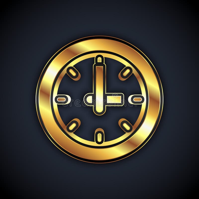 Gold Clock Icon Isolated on Black Background. Time Symbol Stock Vector ...