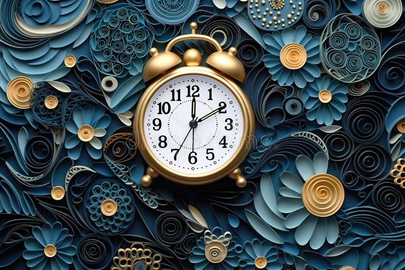 A Gold Clock Sitting on Top of a Pile of Paper Flowers. Generative AI ...