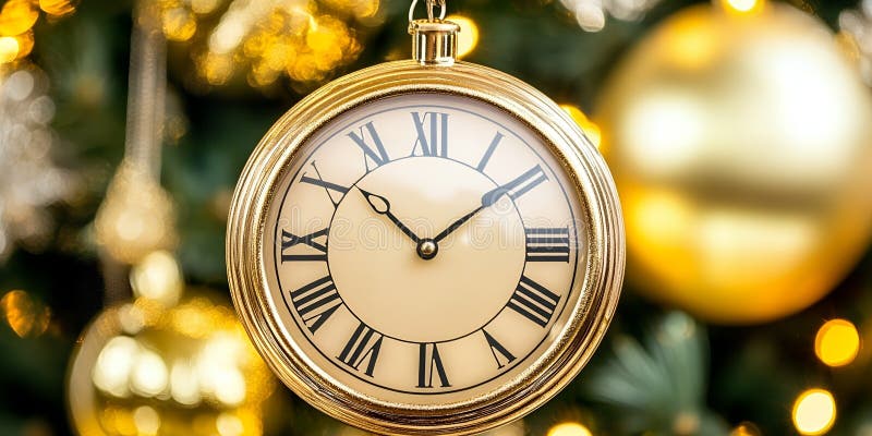 Gold clock on a tree stock illustration. Illustration of green - 349232379