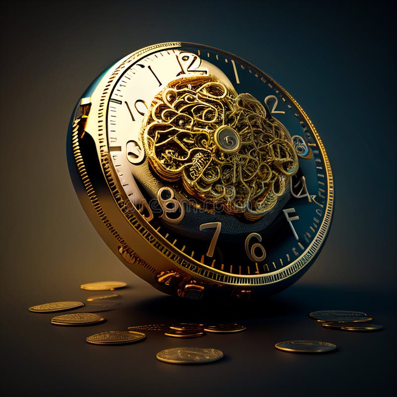 Gold Clocks with Gold Coins Scattered Around Them, Generated AI Stock ...
