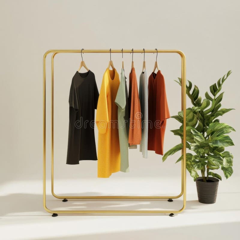 Gold Clothing Rack with Hanging Shirts Stock Illustration ...
