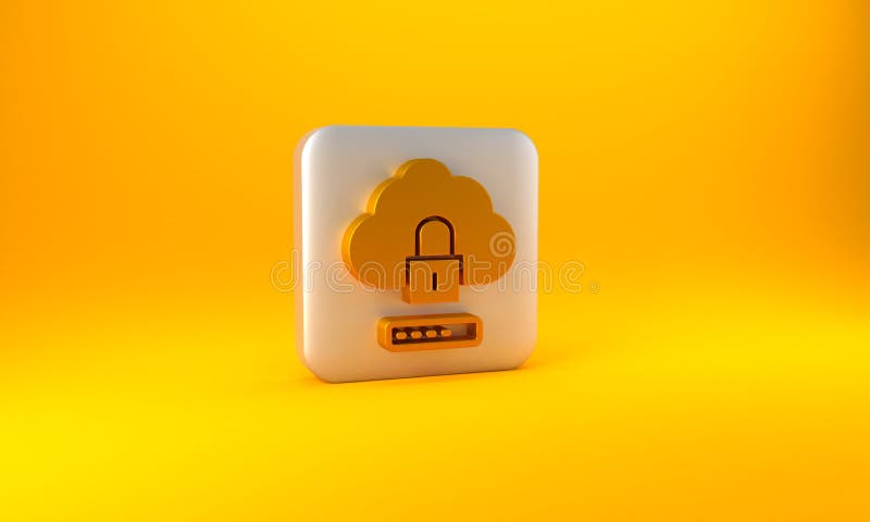 Gold Cloud Computing Lock Icon Isolated on Yellow Background. Security ...
