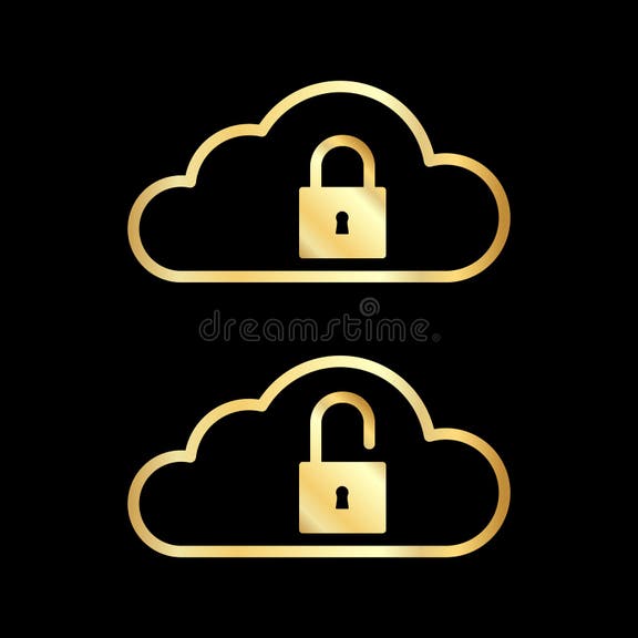 Gold Cloud Icon with Padlock Stock Vector - Illustration of networking ...