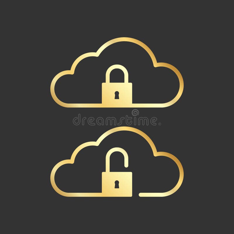 Gold Cloud Icon with Padlock Stock Illustration - Illustration of ...