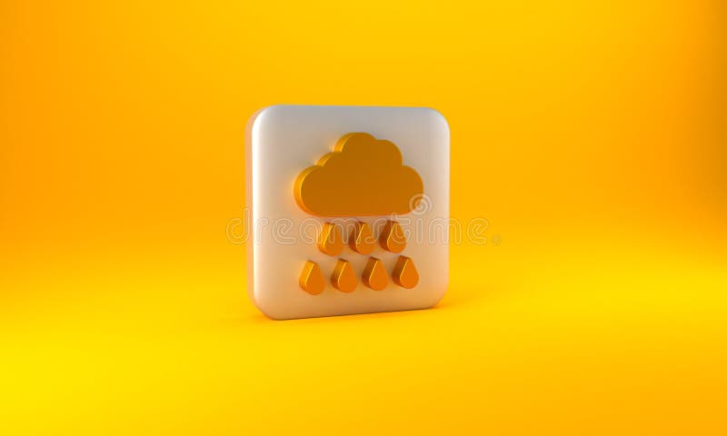 Gold Cloud with Rain Icon Isolated on Yellow Background. Rain Cloud ...