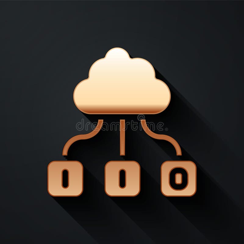 Gold Cloud Technology Data Transfer and Storage Icon Isolated on Black ...