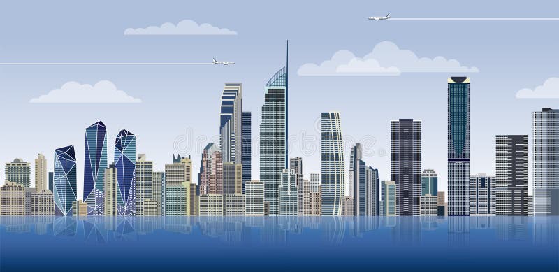 Gold Coast City Skyline on Gradient Beautiful Day Sky Background Stock ...
