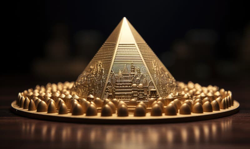 A Gold Coin Adorns the Miniature Egypt Pyramid Stock Illustration ...