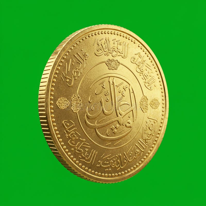 A Gold Coin with Arabic Script and Intricate Patterns. the Outer Edge ...