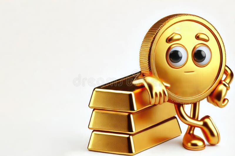 Gold Coin with Gold Bars. Space for Text. Stock Image - Image of ...