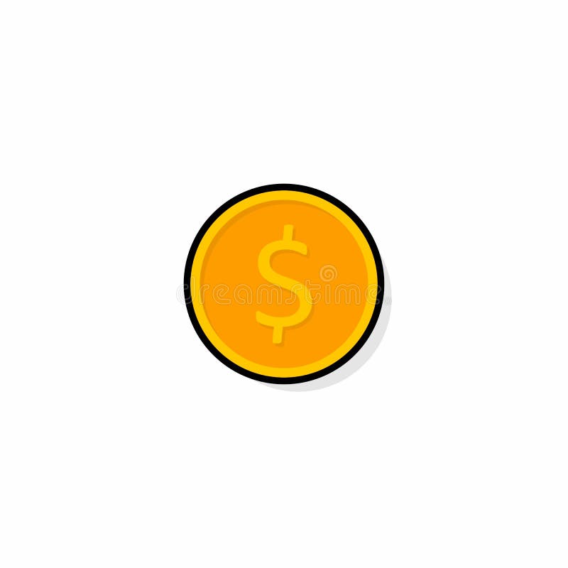 Gold Coin Black Stroke+Shadow Icon Vector Isolated Stock Vector ...