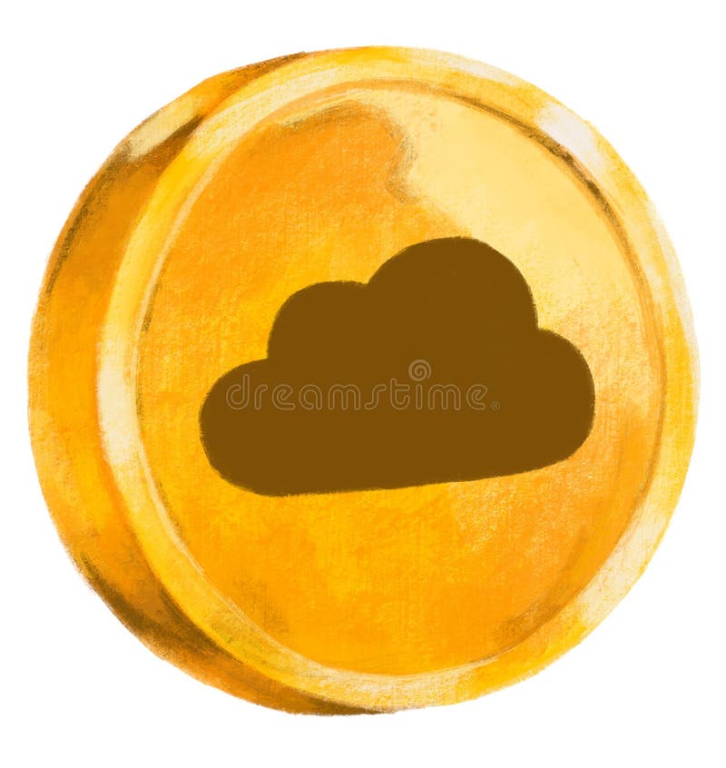 Gold Coin with Cloud Data Storage Symbol Currency Hand Drawn ...