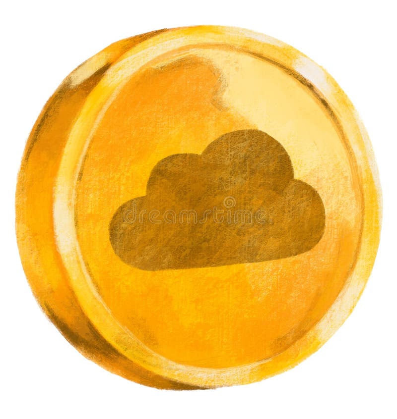 Gold Coin with Cloud System Data Symbol Currency Hand Drawn ...