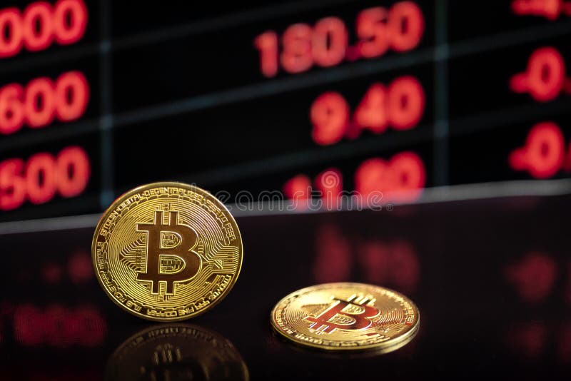 Gold Coin Cryptocurrency at Computer Trading Chart Background Editorial ...