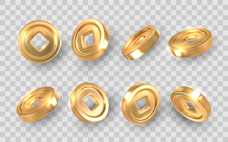 Gold Coin 3D Render with Square Hole on Transparent Background. Shiny ...
