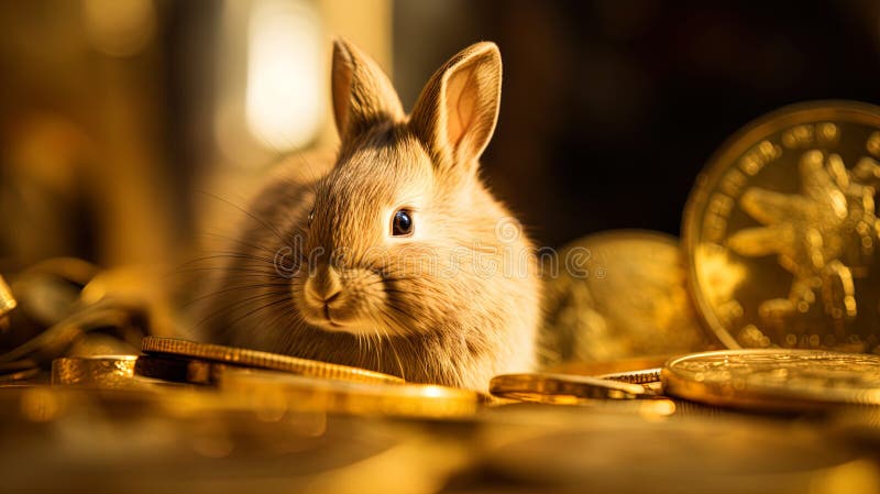 A Gold Coin Depicting a Rabbit Stock Illustration - Illustration of ...
