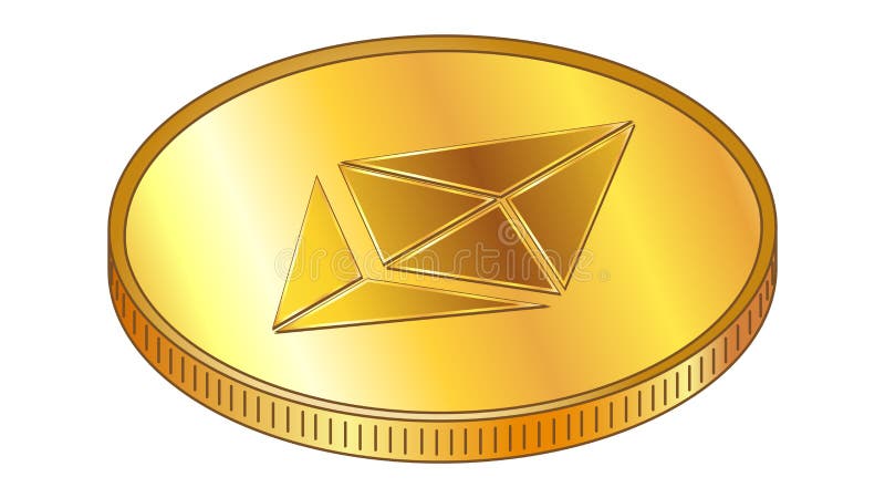 Gold Coin Ethereum ETH in Isometric Top View Isolated on White ...