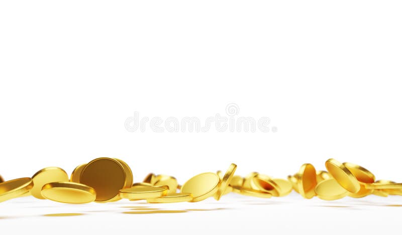 Gold Coin Falling Down on White Floor 3D Render Stock Illustration ...