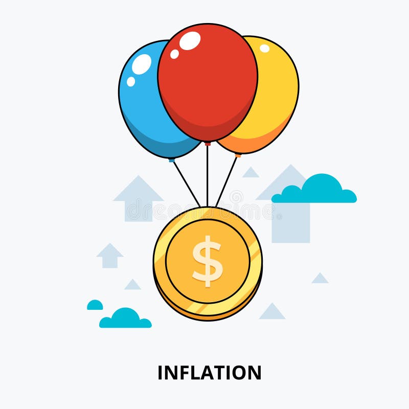 A Gold Coin Flying with Three Balloons. Isolated Vector Illustration ...