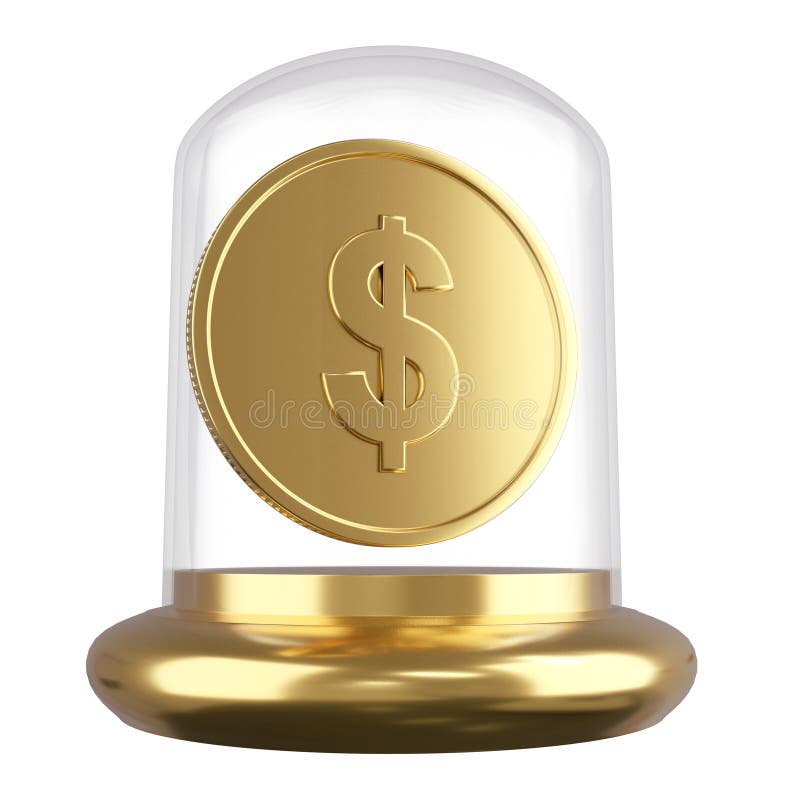 Gold coin on glass jar stock photo. Image of dollar - 260716086