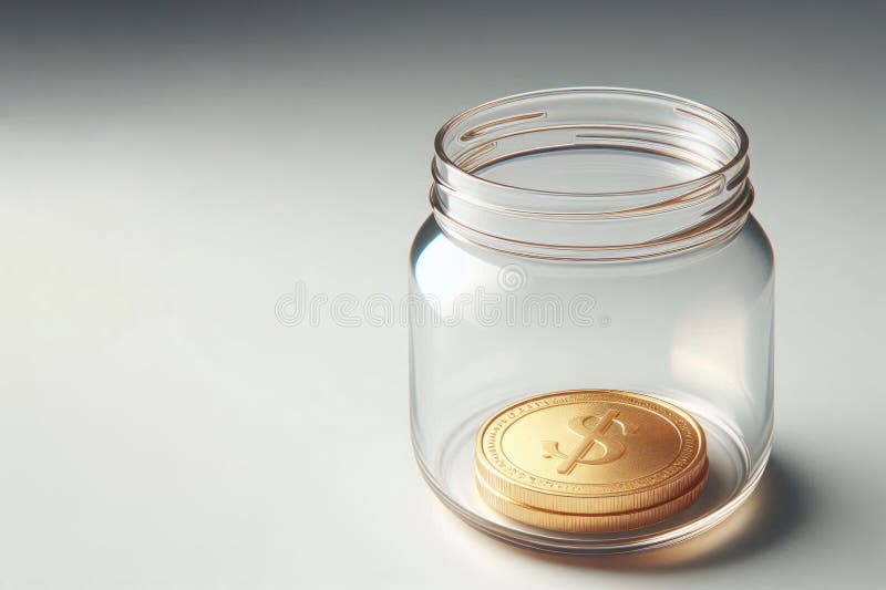 A Gold Coin in a Glass Jar. Space for Text. Stock Image - Image of ...
