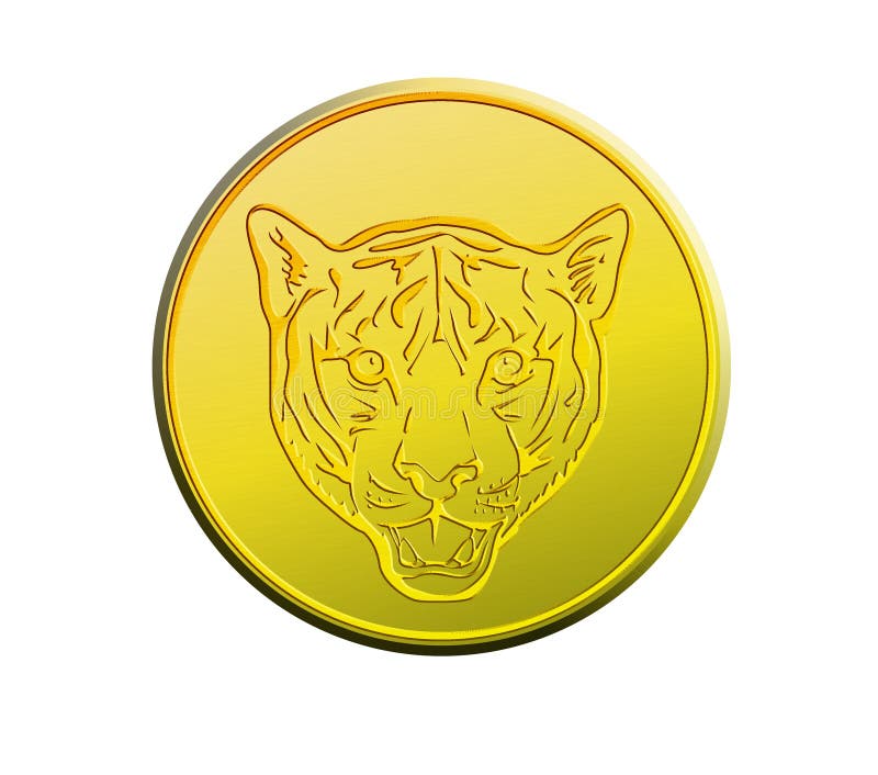 Gold coin head of a tiger stock illustration. Illustration of medal ...
