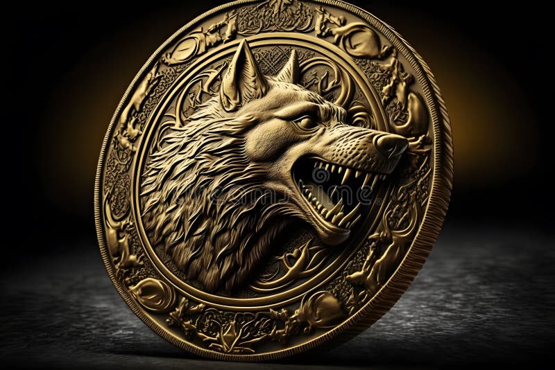 Gold Coin With The Image Of A Wolf Neural Network Ai Generated Art Stock Illustration