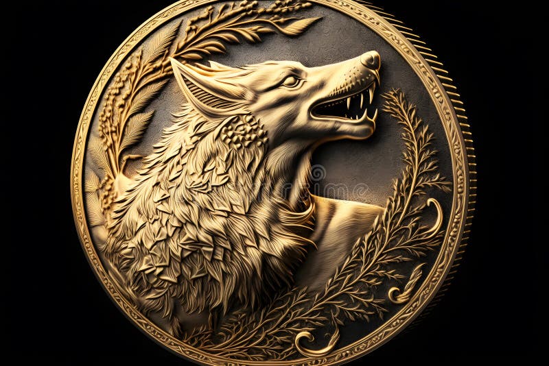 Gold Coin With The Image Of A Wolf Neural Network Ai Generated Art Stock Illustration