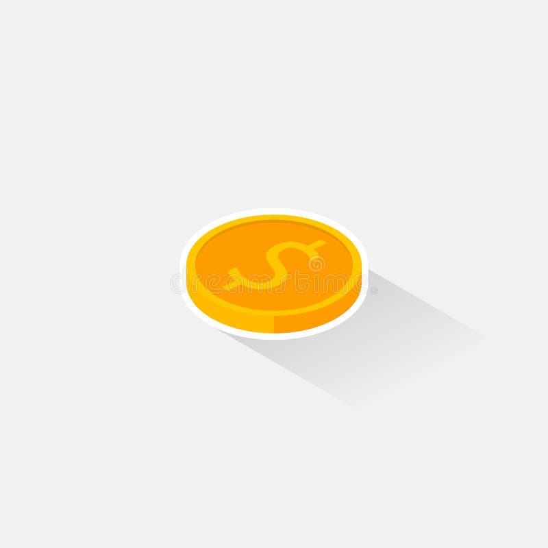Gold Coin Left View White Stroke & Shadow Icon Vector Isometric Stock ...