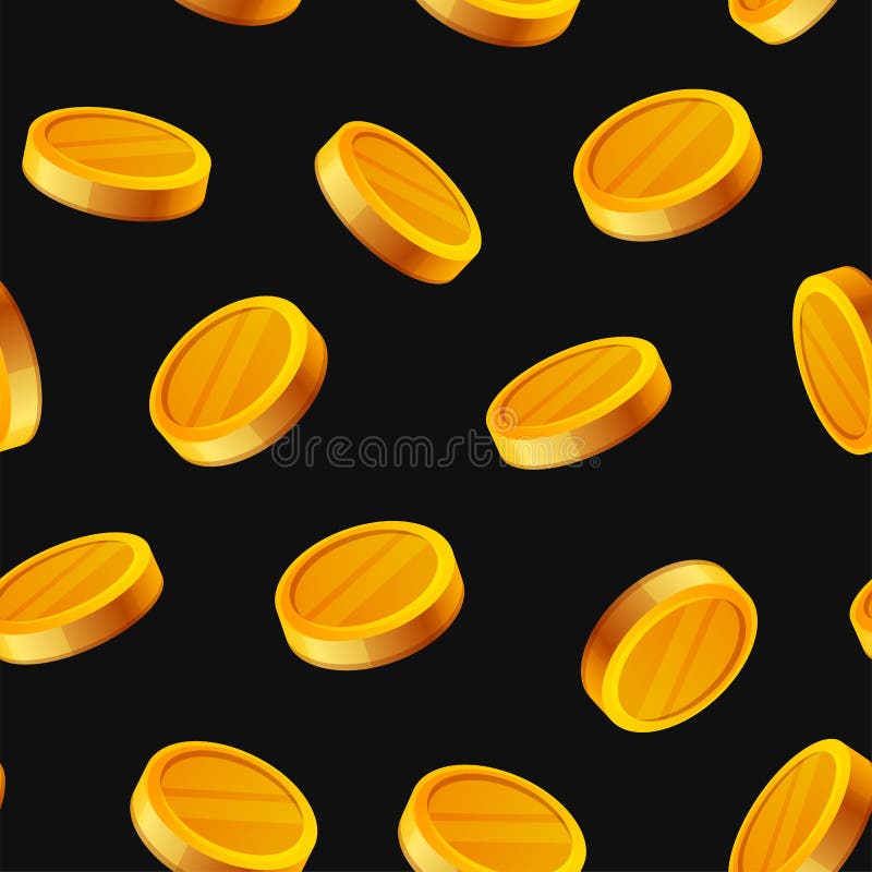 Gold Coin Seamless Pattern on Black Background. Vector Stock Vector ...