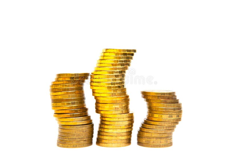 Gold Coin Stacks Isolated on White Stock Photo - Image of market, data ...