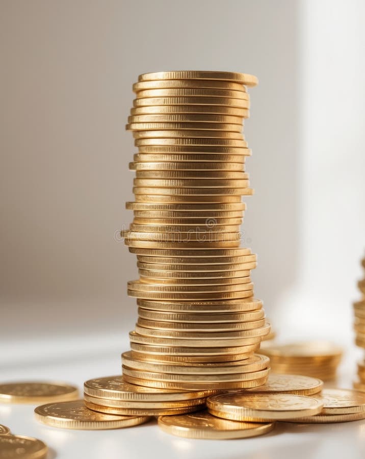 Gold Coin Stacks Illustrate Increasing Financial Growth. Stock Image ...